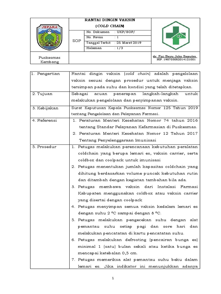 SOP Rantai Dingin Vaksin (Cold Chain) | PDF