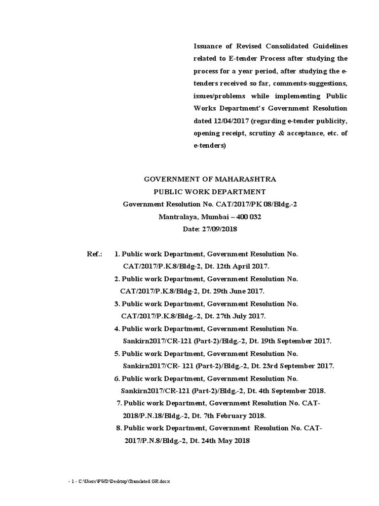 PWD Guidelines E-Tendering Process 27092018 English | Download Free PDF ...