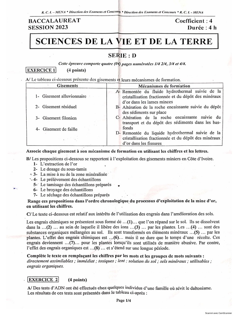 Sujet Svt Bac 2023 Serie D Pdf