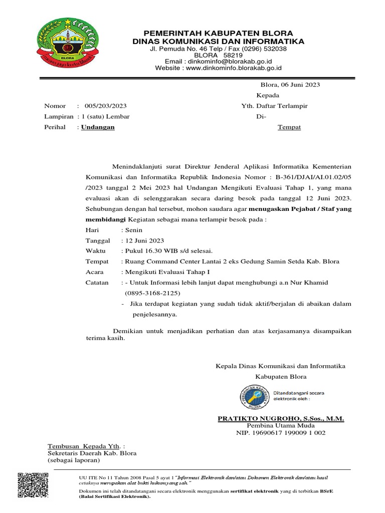 Undangan Evaluasi Smart City Blora | PDF