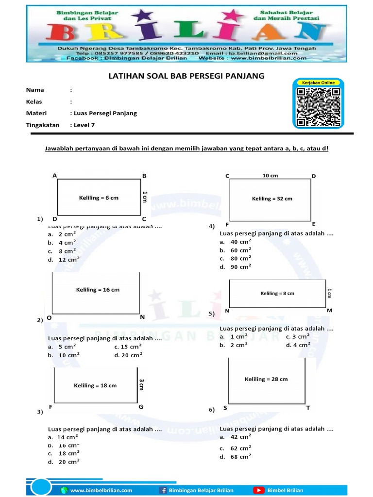 Soal Luas Persegi Panjang Lembar 7 | PDF