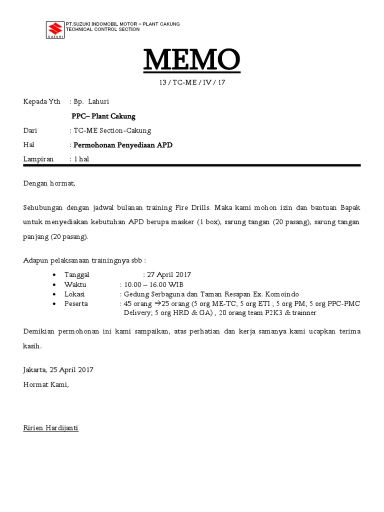 Memo - 13 Penyediaan APD | PDF