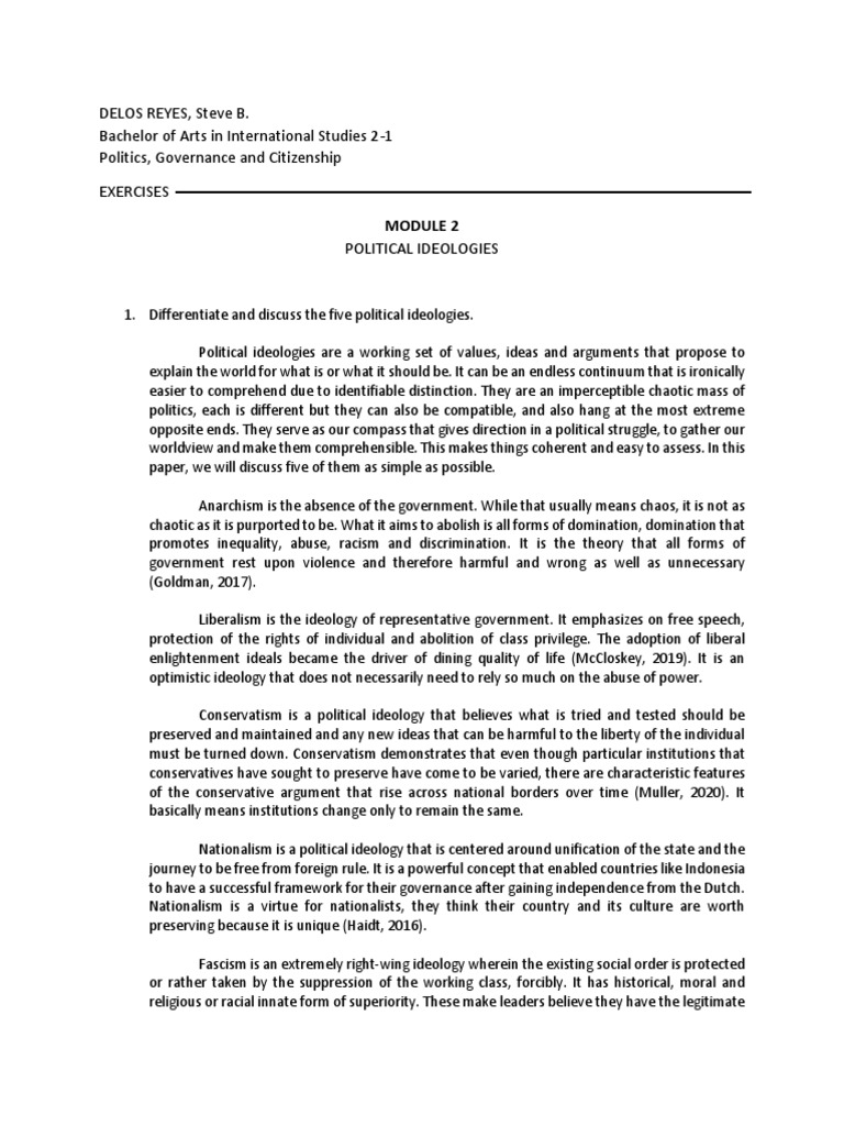 DELOS REYES, Steve - PolGov - Module #2 | PDF | Nationalism | Conservatism