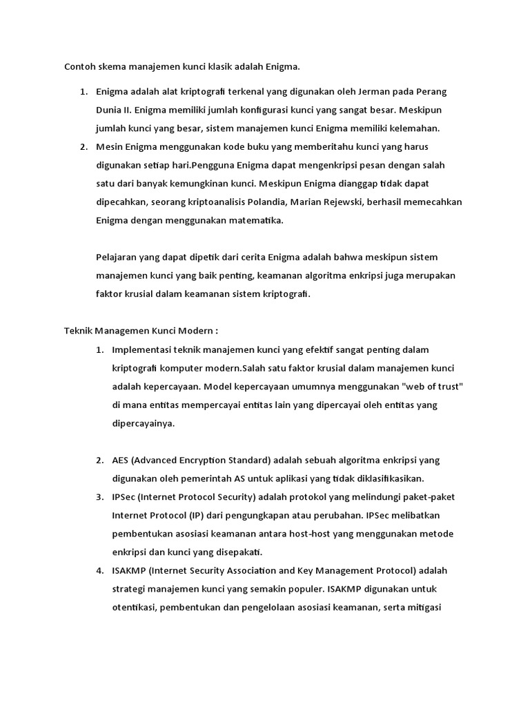 Contoh Skema Manajemen Kunci Klasik Adalah Enigma | PDF