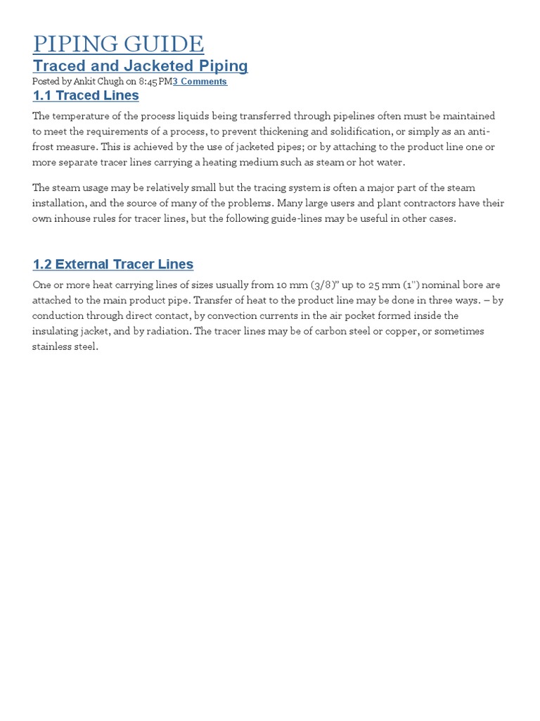 Traced - Jacketed Lines - Guide | Download Free PDF | Pipe (Fluid ...