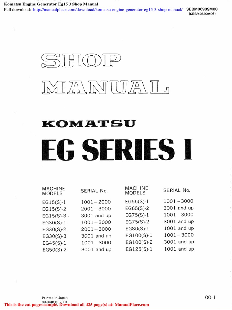 Komatsu Engine Generator Eg15 3 Shop Manual | PDF