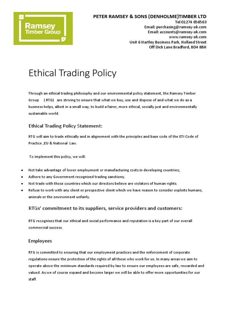 Ethical Trading Policy | PDF | Employment | Labour Law
