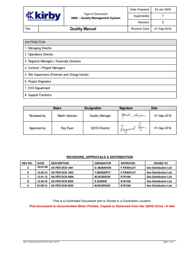 QM1 Quality Manual R9 (ISO 9001 - 2015) | PDF | Quality Management System | Quality Assurance