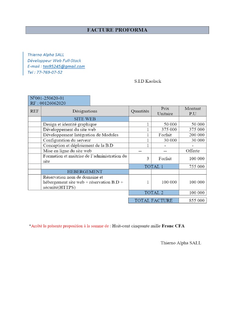FACTURE PROFORMA Site Web | PDF
