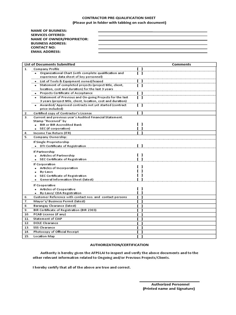 Contractor Pre-Qualification Guide | PDF