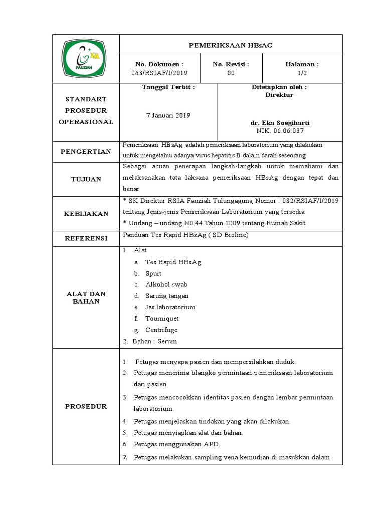 SOP Pemeriksaan HBsAg | PDF