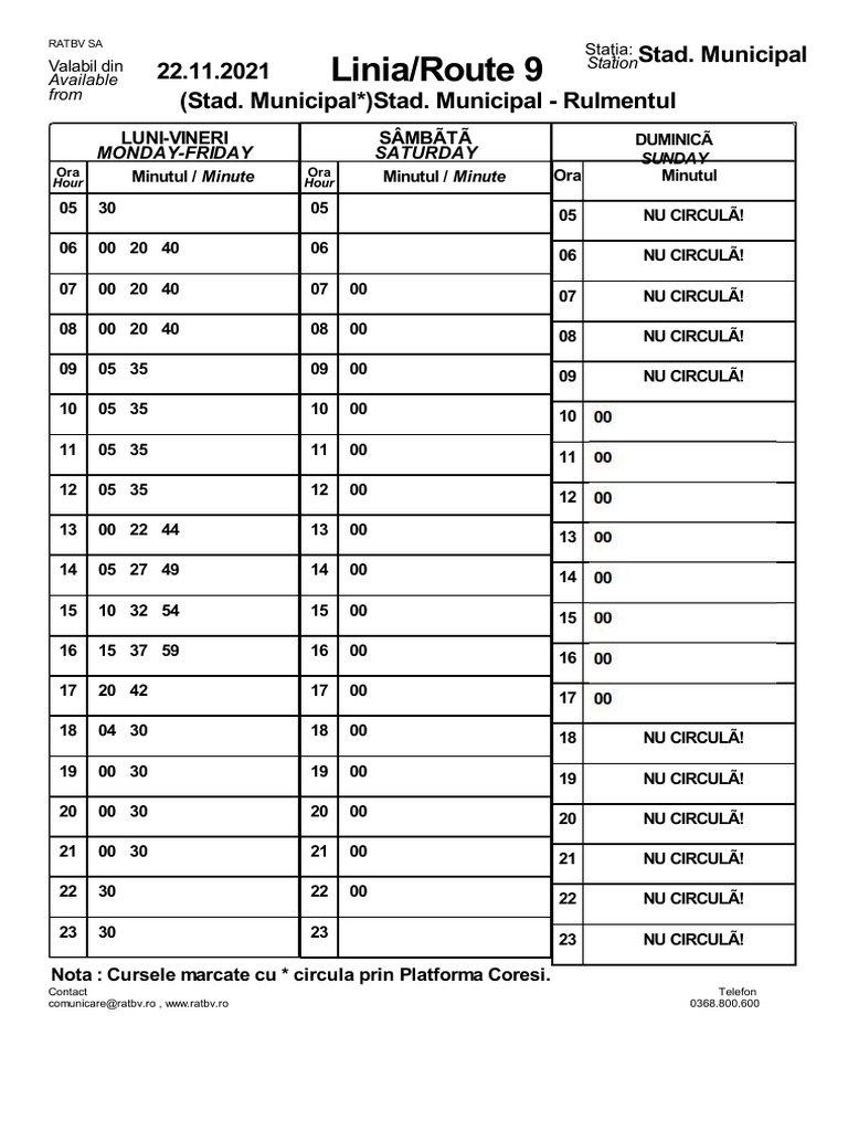 Linia 9 (Stad. Municipal 1) Stad. Municipal Rulmentul Stad. Municipal | PDF