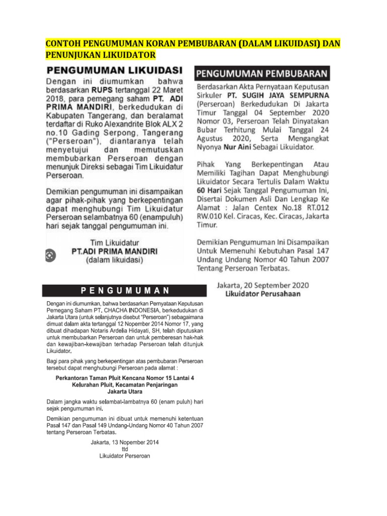 Contoh Pengumuman Koran | PDF