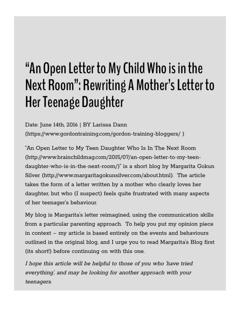 "An Open Letter To My Child Who Is in The Next Room" - Rewriting A ...
