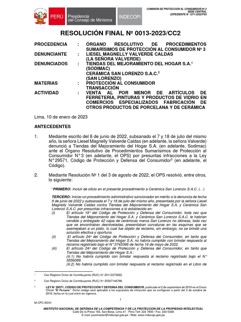 RESOLUCIÓN FINAL #0013-2023/CC2: "Primero: ( ) | Descargar gratis PDF ...