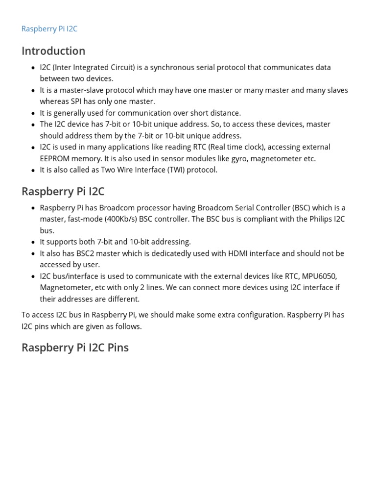 07 Raspberry Pi I2c Pdf Raspberry Pi Data Transmission