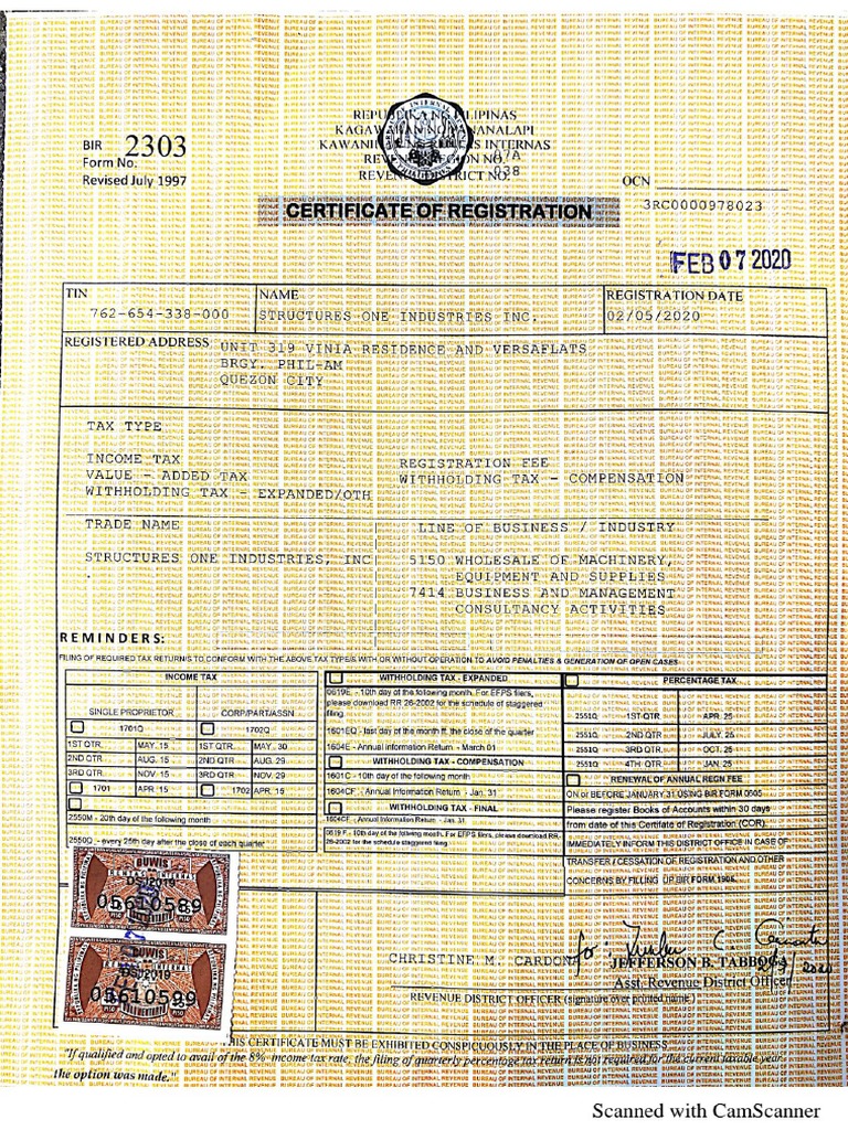 BIR 2303 Registration | PDF