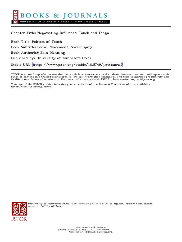 Erin Manning - Politics of Touch - Chapter 1 | PDF | Tango | Gesture