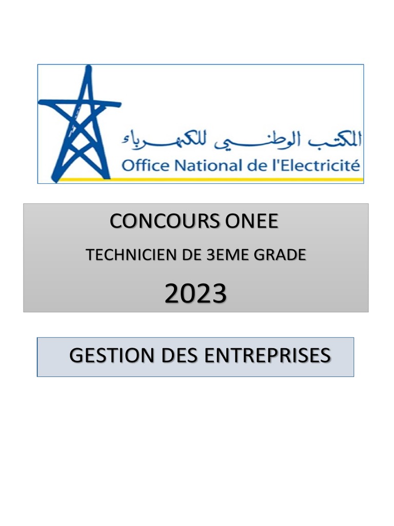 Concours ONEE 2023 : Technicien 3ème grade | PDF | Plus-value | Prêts