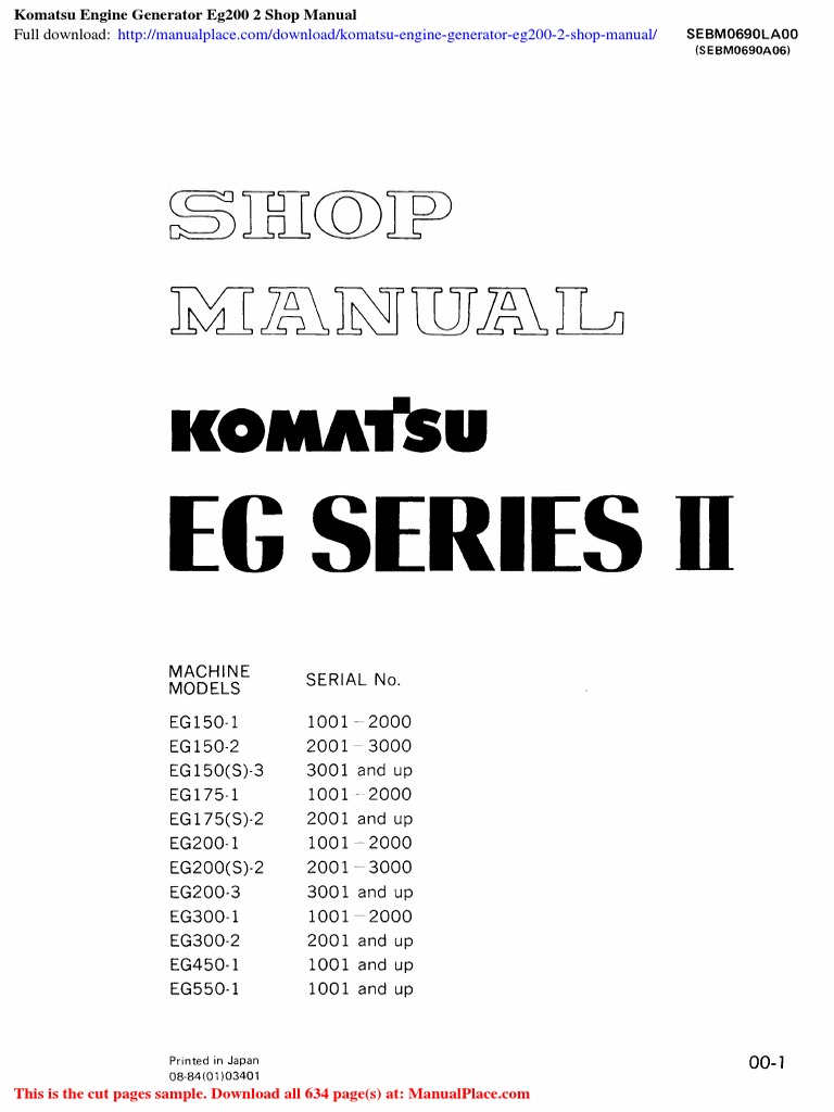 Komatsu Engine Generator Eg200 2 Shop Manual | PDF