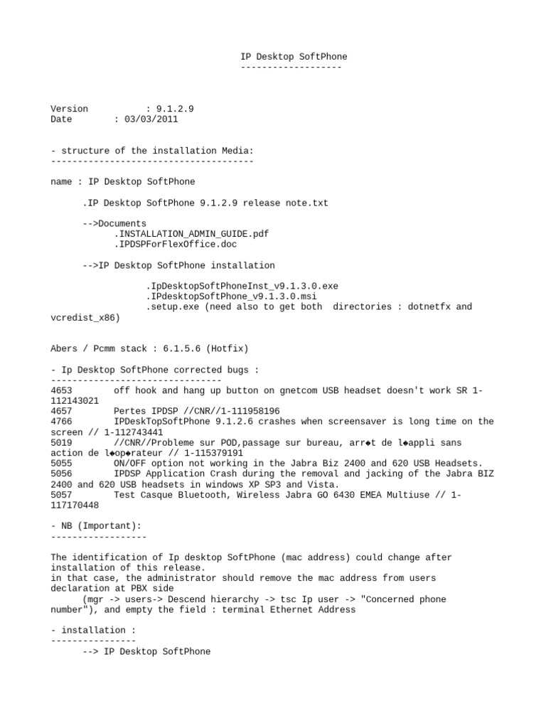 IP Desktop Softphone 9.1.3.0 Release Note | PDF | Computer Engineering | Utility Software