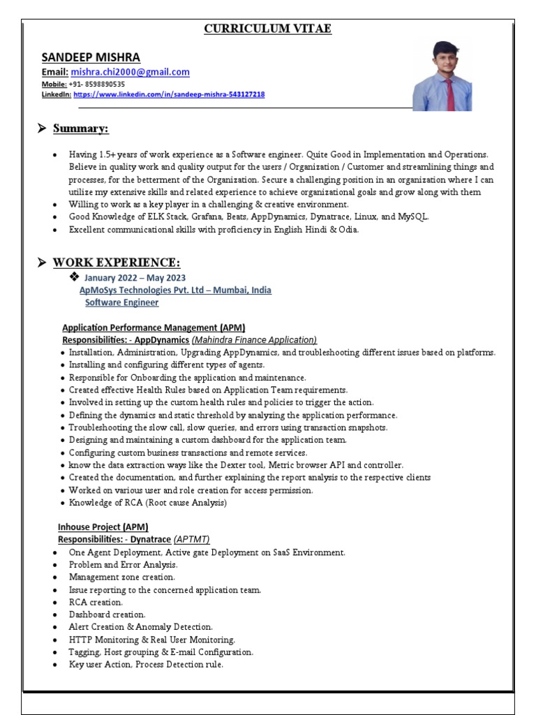 Sandeep Mishra Resume | Download Free PDF | My Sql | Application Software