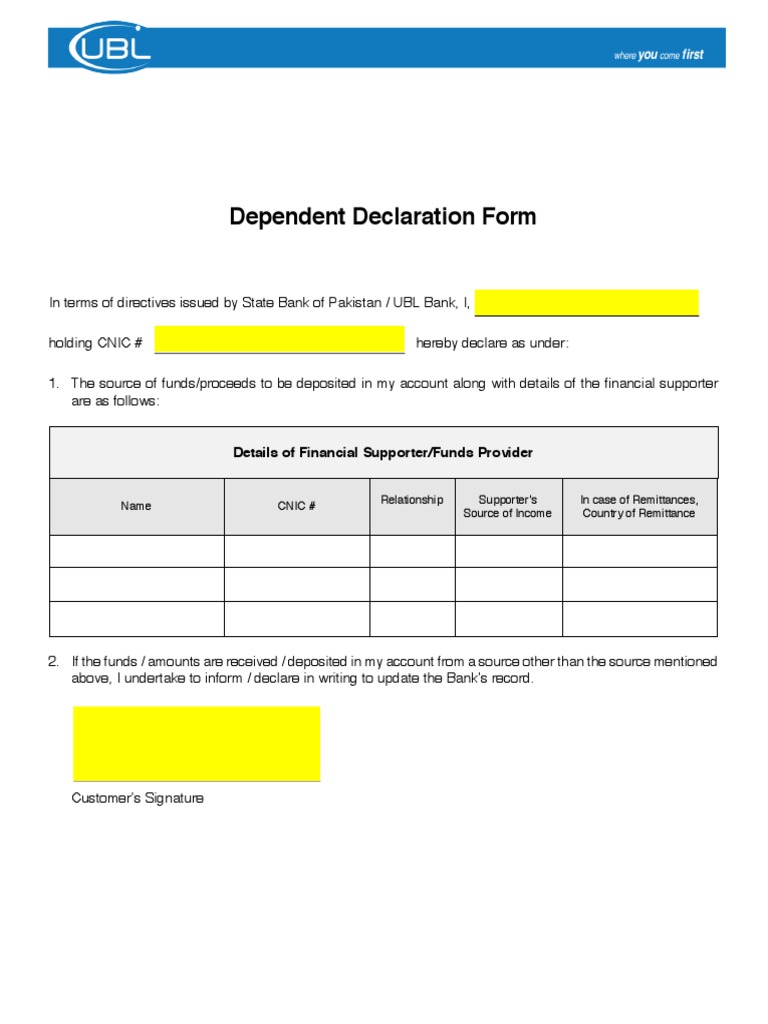 Dependent Declaration Form | PDF
