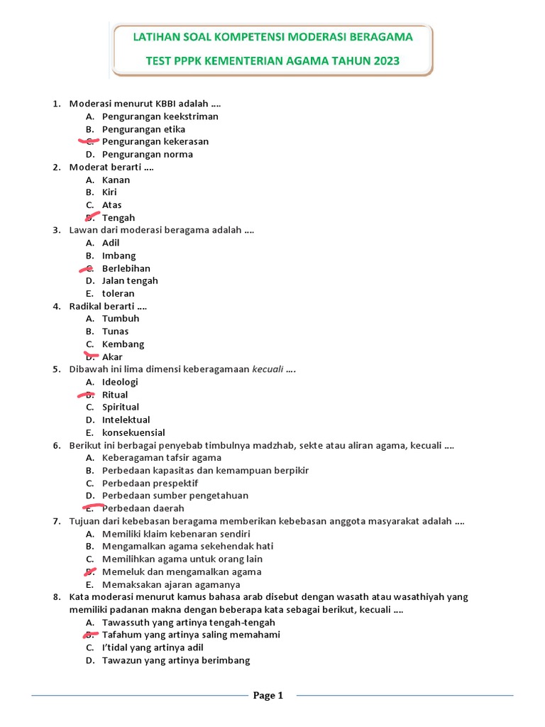 Latihan Soal Moderasi Beragama Part 1 | PDF