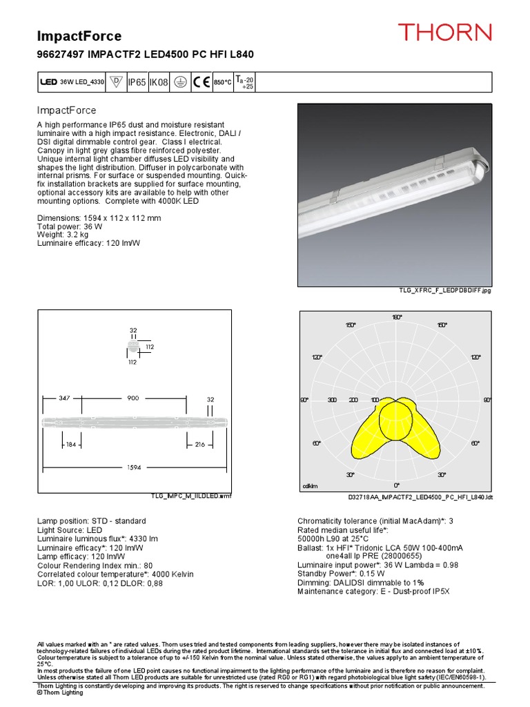 Thorn Impact 2 LED Batten IP65 96627497 - Combi - Datasheet | PDF | Light | Lighting