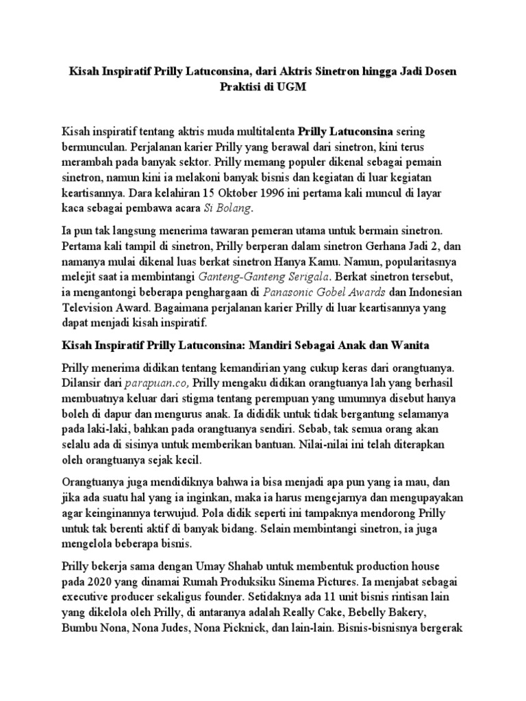 Kisah Inspiratif Prilly Latuconsina | PDF