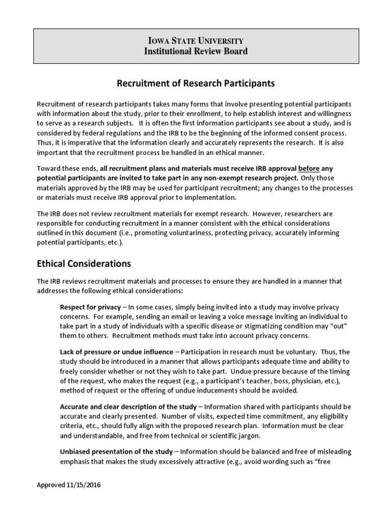 Recruitment of Research Participants | PDF | Institutional Review Board ...
