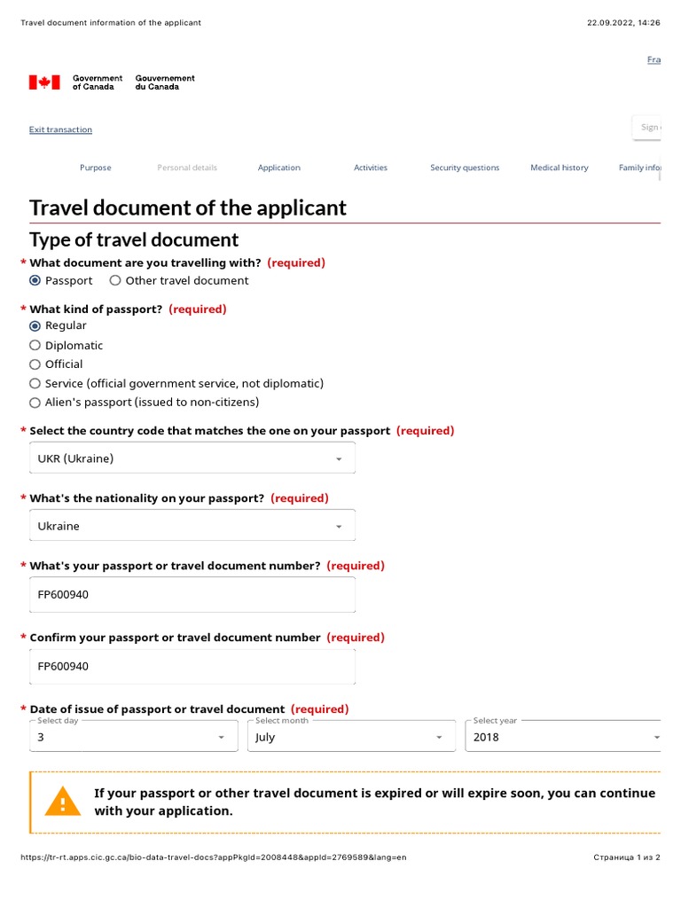 Travel Document Information of The Applicant | PDF | Passport | Travel Visa