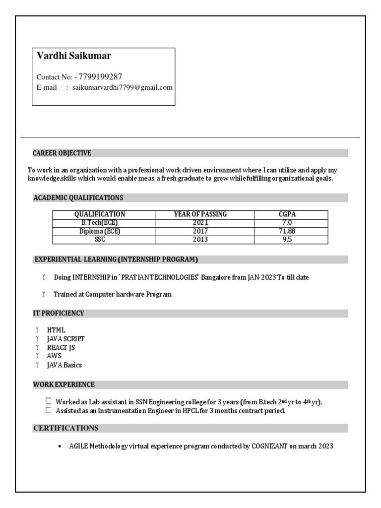 Vardhi Saikumar Resume 2 | PDF | Cognitive Science