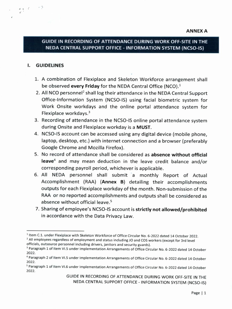 Annex A Guide in Recording of Attendance - in The NCSO-IS During ...