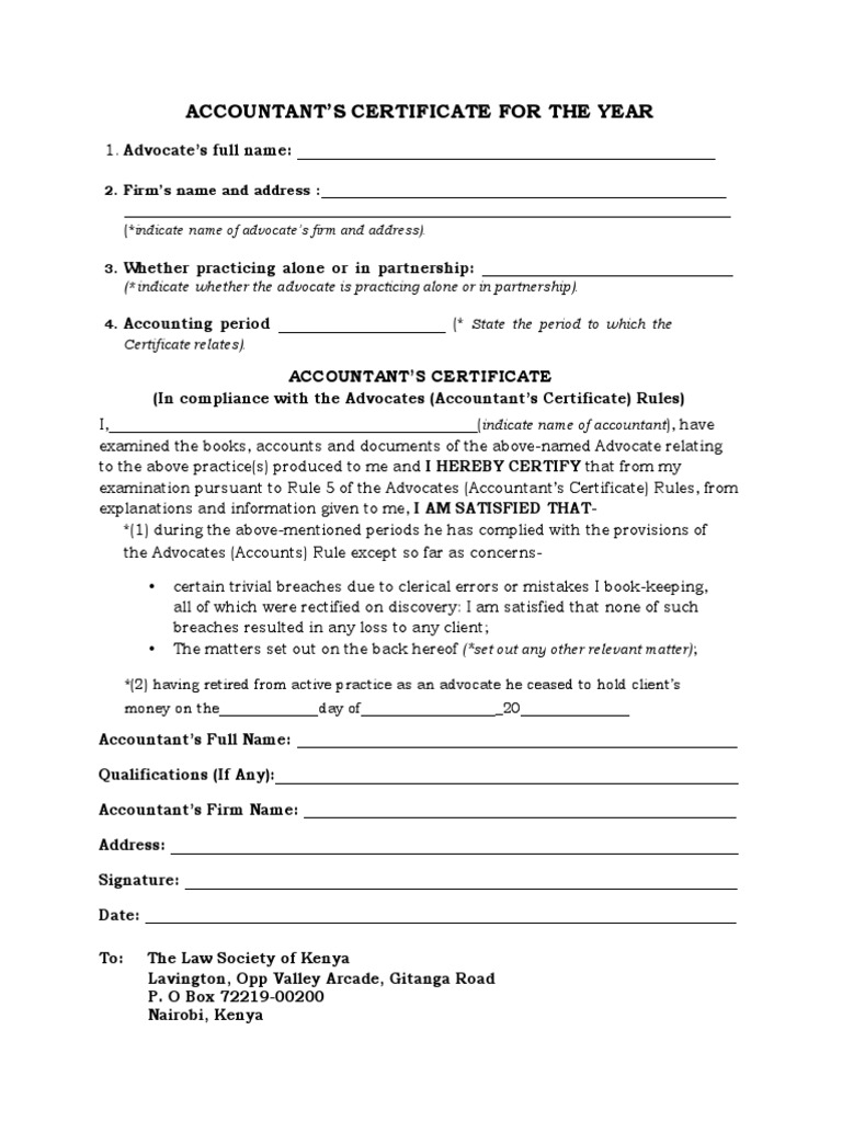 Accountant's Certificate for Advocates | PDF | Finance & Money Management