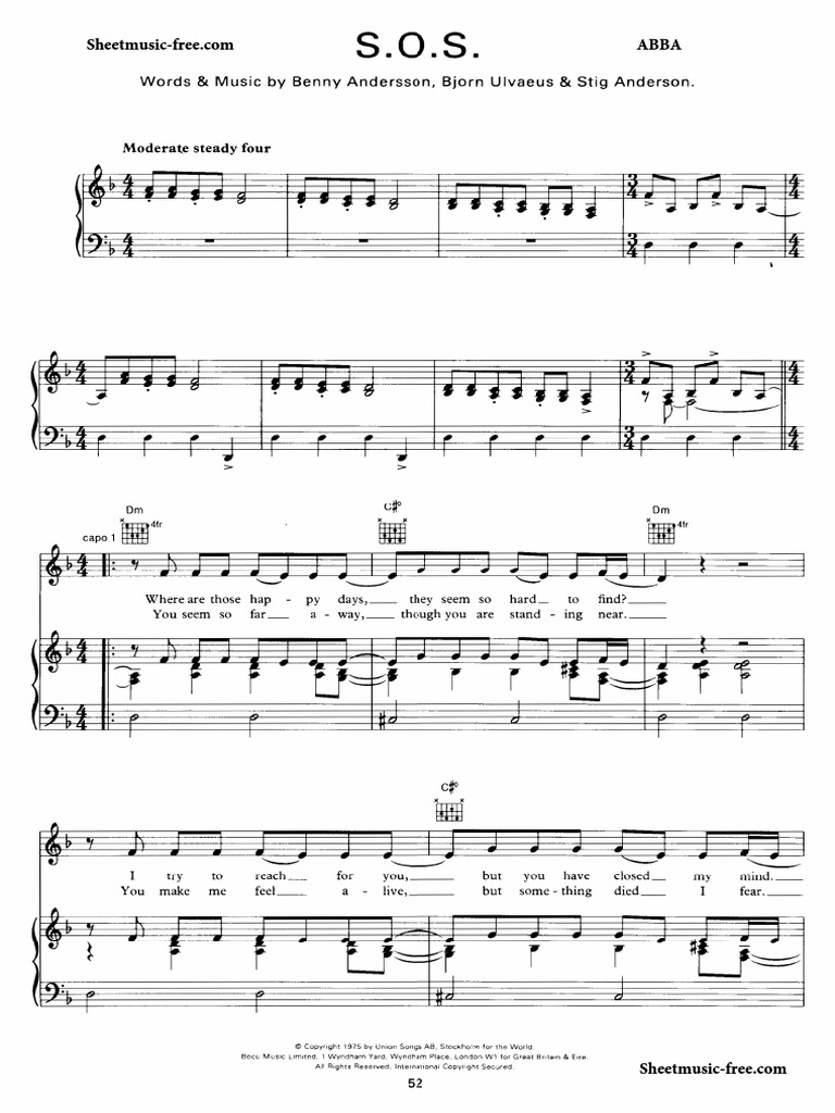SOS Sheet Music Abba (Sheetmusic Free.com) | PDF