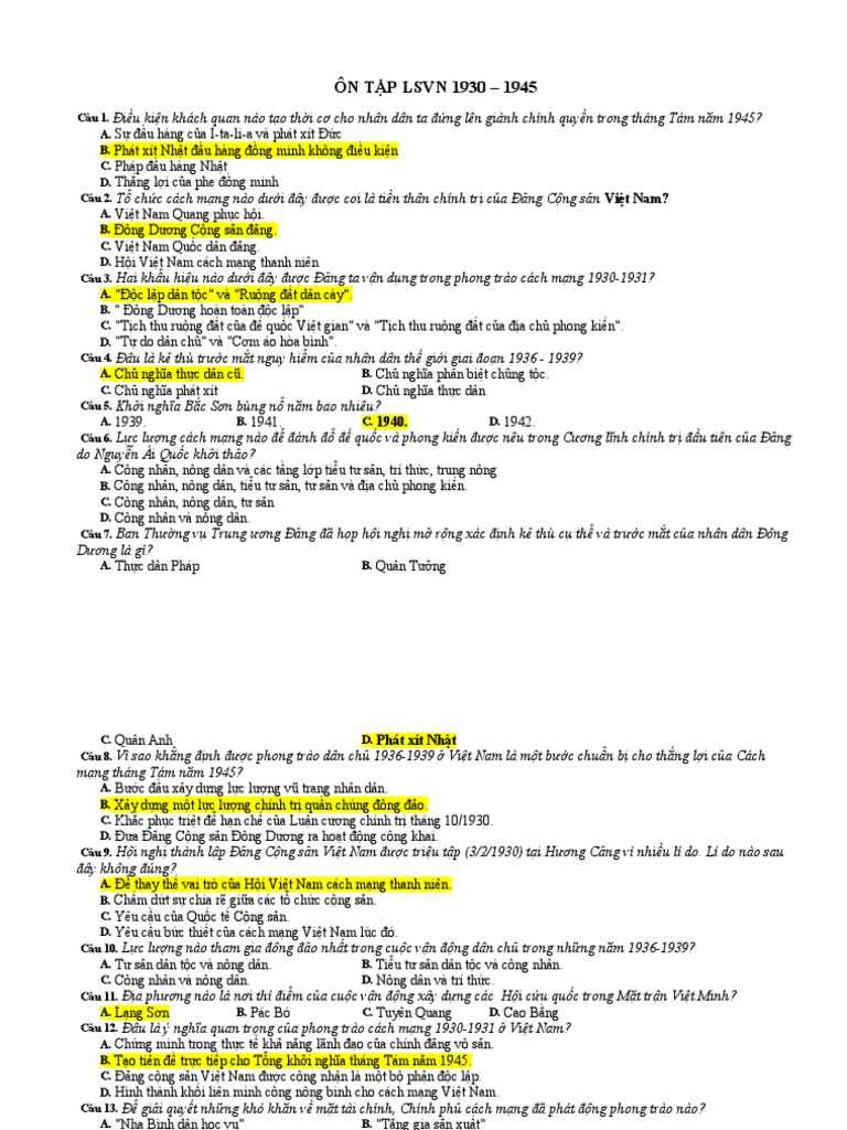 ÔN TẬP LSVN 1930 | PDF