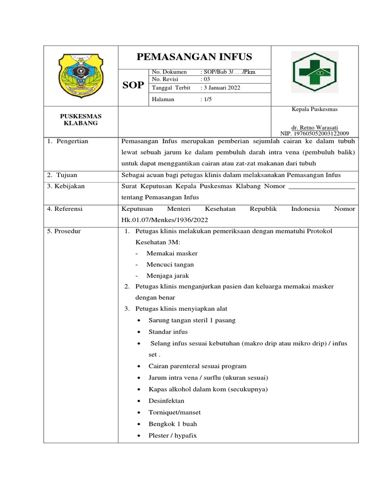 Sop Pemasangan Infus | PDF
