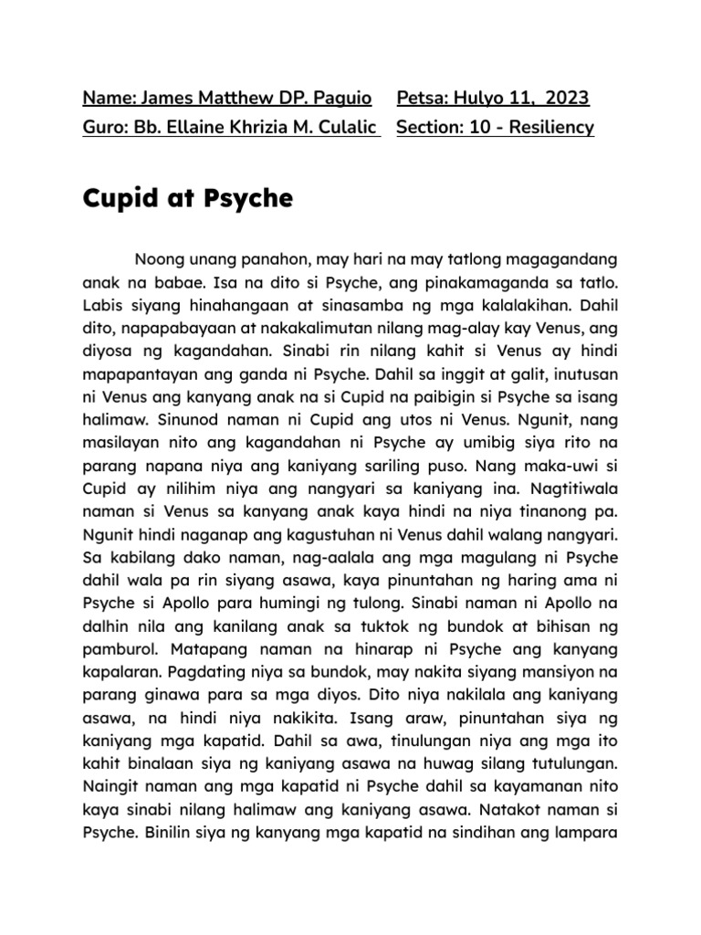 Cupid at Psyche Buod (Print) | PDF