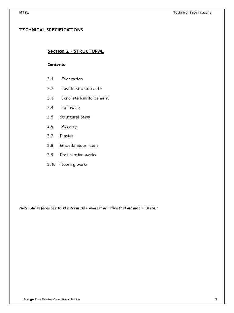 Technical Specification - Main Structures | PDF