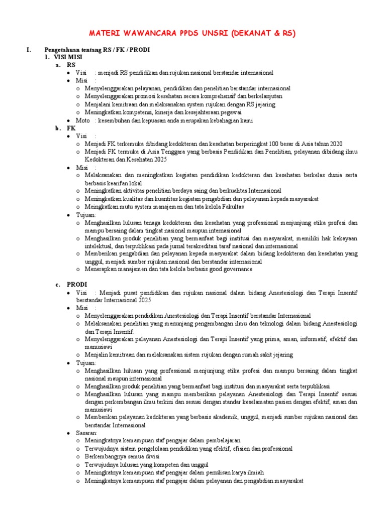 Materi Wawancara PPDS Unsri | PDF
