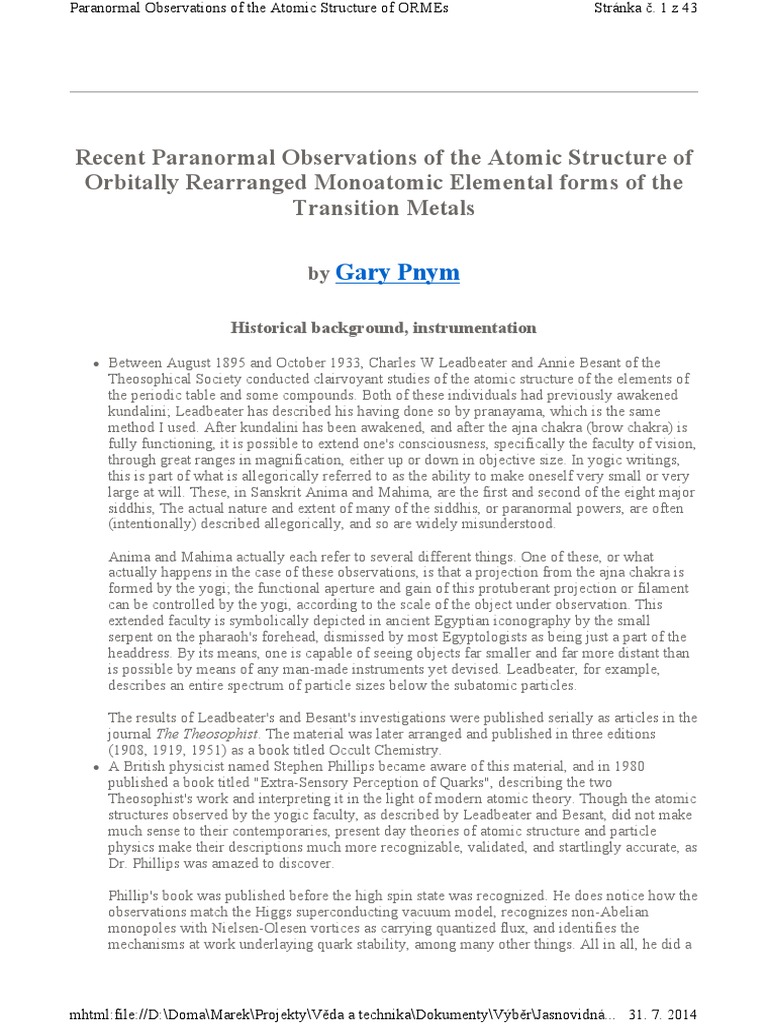 Paranormal Observations of The Atomic Structure of ORMEs | PDF | Atoms ...