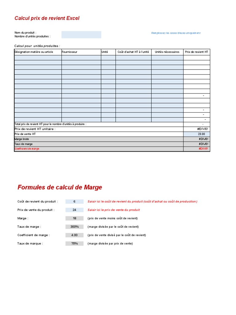 Calcul Prix de Revient Excel | PDF