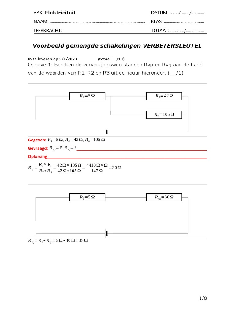 Voorbeeld Gemengde Schakelingen VERBETERSLEUTEL V2 | PDF
