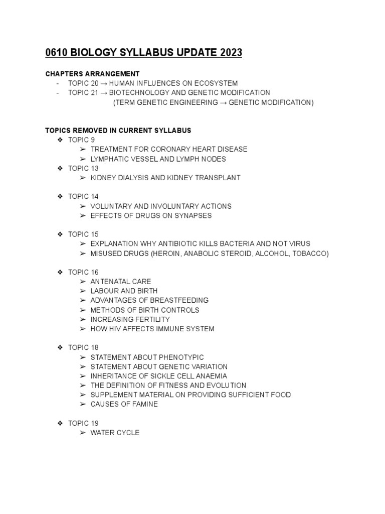 Biology Syllabus 2023 Update | PDF | Photosynthesis | Genetic Engineering