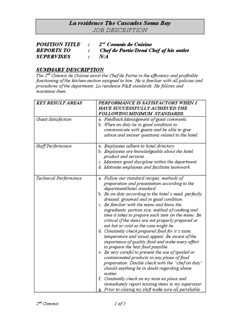 2 ND Commis | PDF | Chef | Business
