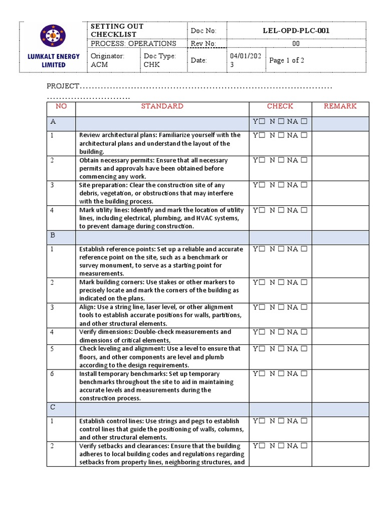 Checklist For Setting Out | PDF
