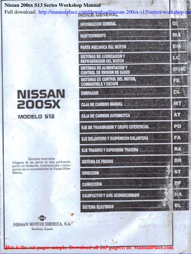 Nissan 200sx s13 Series Workshop Manual | PDF