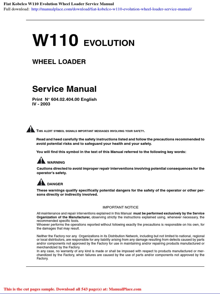 W110 Evolution Wheel Loader Safety Manual | PDF | Horsepower | Tire