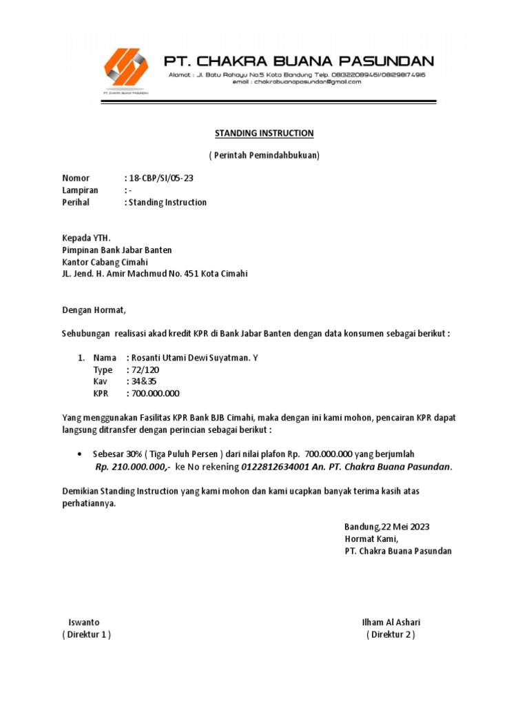 Standing Instruction | PDF | Finance & Money Management